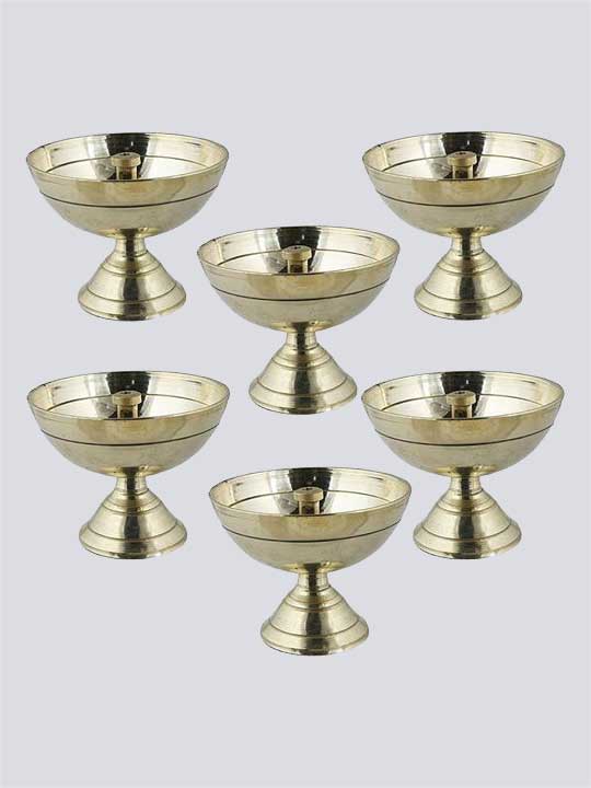 Handmade Engraved Design Indian Pooja Brass Diya | Shri Mathura Ji
