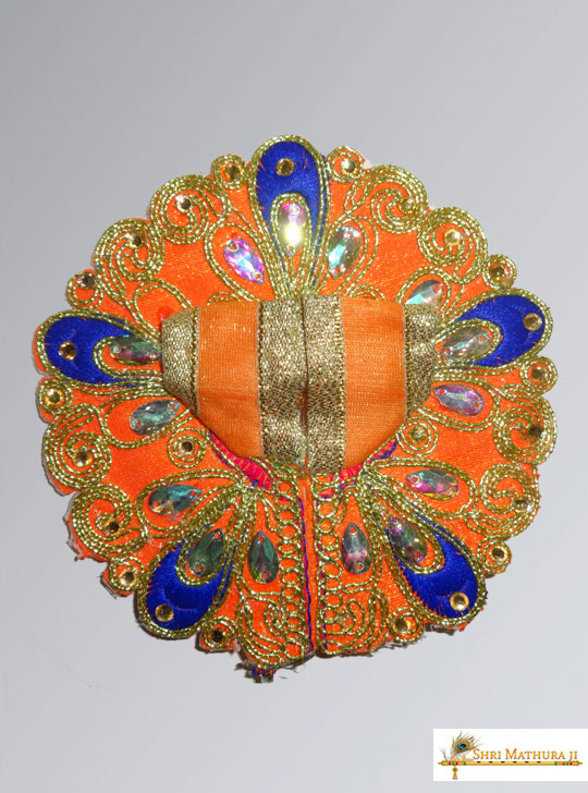 Laddu Gopal Ji Embroidery Mor Pankh Orange Dress/Poshak | Shri Mathura Ji
